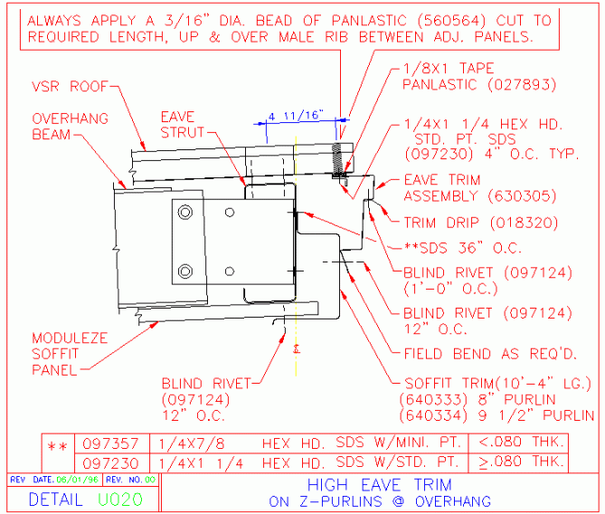 EZParts - Eave Trim with VSR Roof at Overhang with 9-1/2" Purlins ...