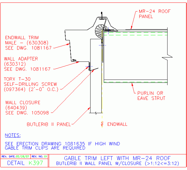 EZParts - Gable Trim with MR-24 Roof and BRII Wall - Left Slope >1:12