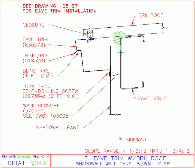 EZParts - Eave Trim with BRII Roof and Shadowall >1/2:12 THRU 1-3/4:12 ...